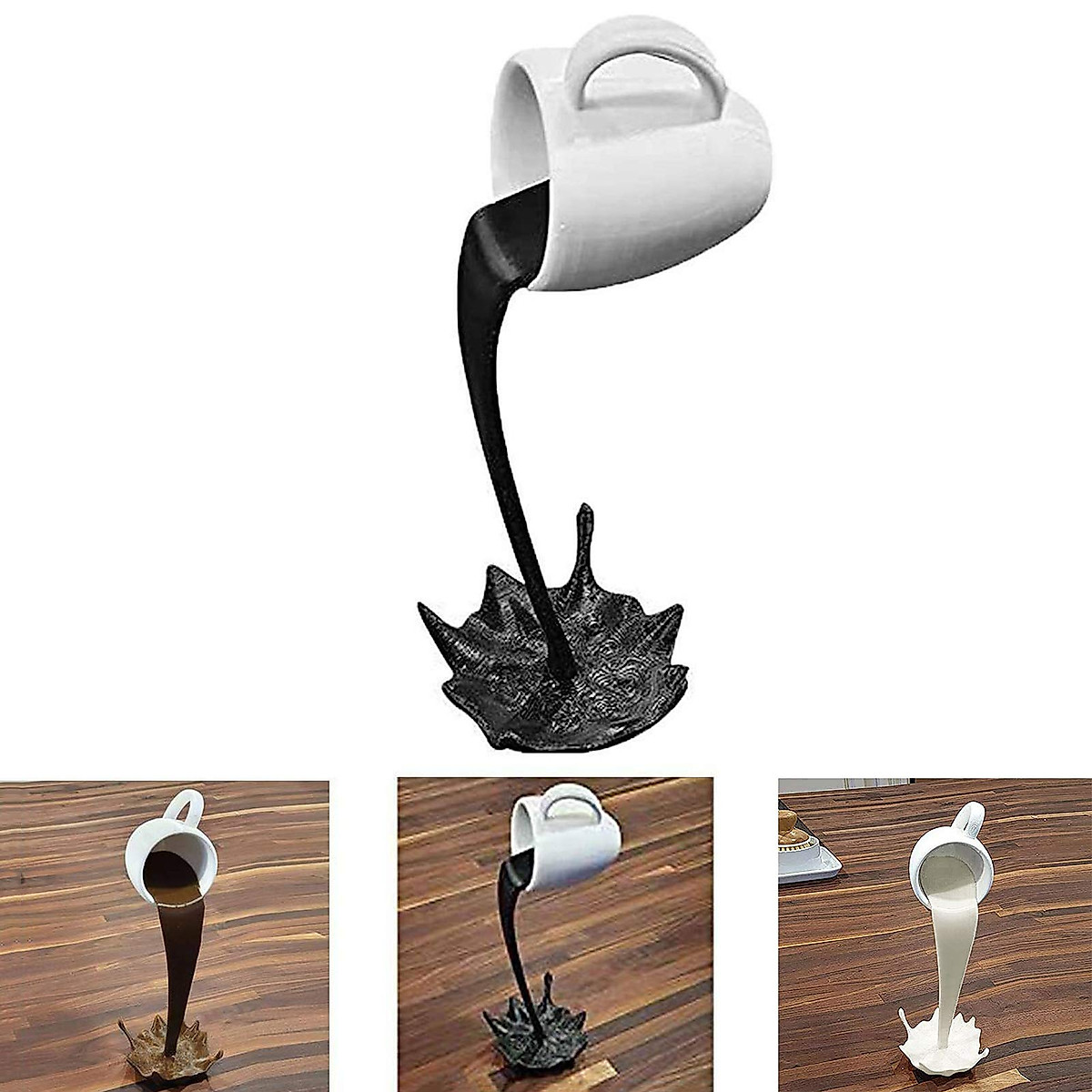 Floating Coffee Cups Coffee Bar Accessories Magic Pouring Spilling Splash Coffee Mugs Funny Sculpture Art Decor for Home, Kitchen, Present for Coffee Lover Brown