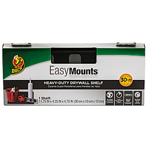 Duck EasyMounts Heavy-Duty Drywall Shelf, Multipurpose Shelf for Garage Organization, Workbenches, Tool Sheds, Pantries, 11.75" x 4.25", Black, 1 Pack