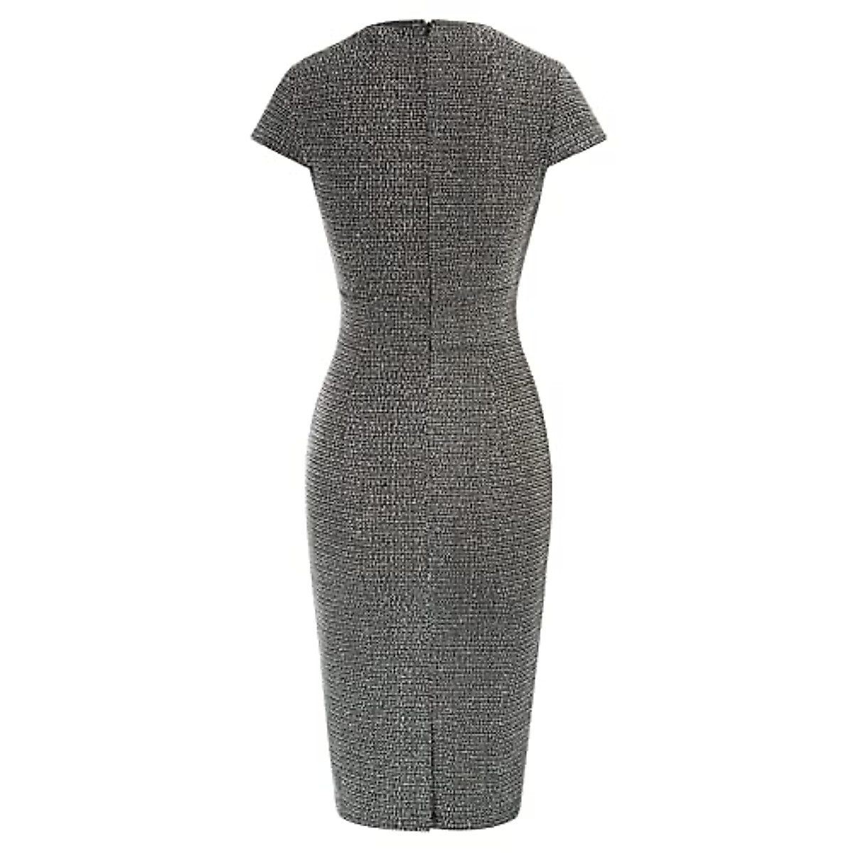 Women's Plaid Pencil Work Dress Cap Sleeve Elegant Tweed Wiggle Dress for Office Medium