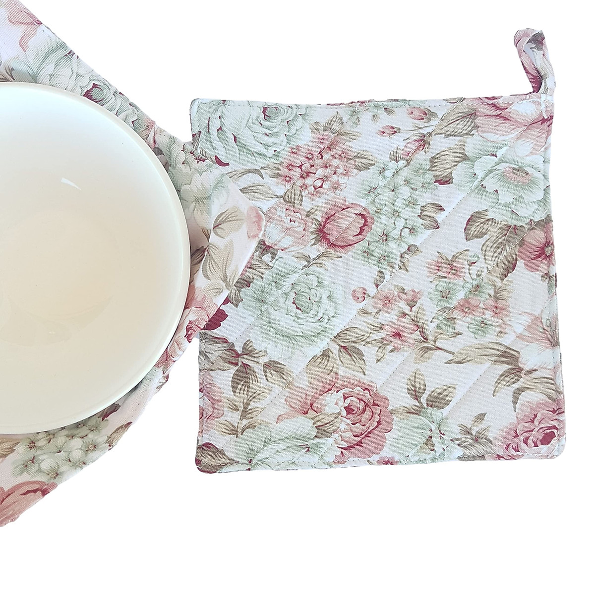 CUSHYSTORE 2X Bowl Cozy Pot Holder Canvas Holders Heat and Cold Resistant Anti-Scalding Protector (Pink Rose Garden), 7.5''x7.5''x4''