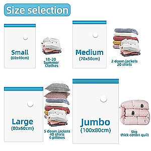 Vacuum Storage Bags,8 Pack (Small,24"x16"),Space Saver 80% Vacuum Storage Bags,Storage Bags Vacuum Sealed of Clothes, Pillows,Comforters,Blankets Storage,Hand Pump Included