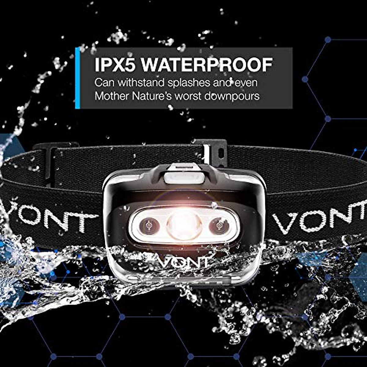 Vont LED Headlamp. IPX5 Waterproof, [4 Pack, Batteries Included] 7 Modes incl/ Red Light, Head Lamp for Running, Camping, Hiking, Fishing, Jogging, Headlight Headlamps for Adults & Kids, Red