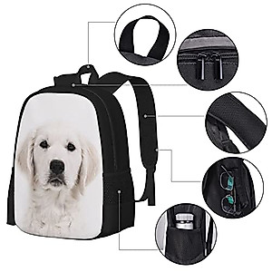 White Golden Retriever Printed Backpack Teen Boys & Girls Laptop Backpack 15" Outdoor Travel Lightweight Bag