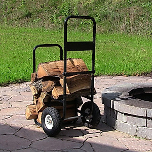Sunnydaze Outdoor Firewood Log Cart with Pneumatic Tires - Black Steel Rolling Wood Carrier
