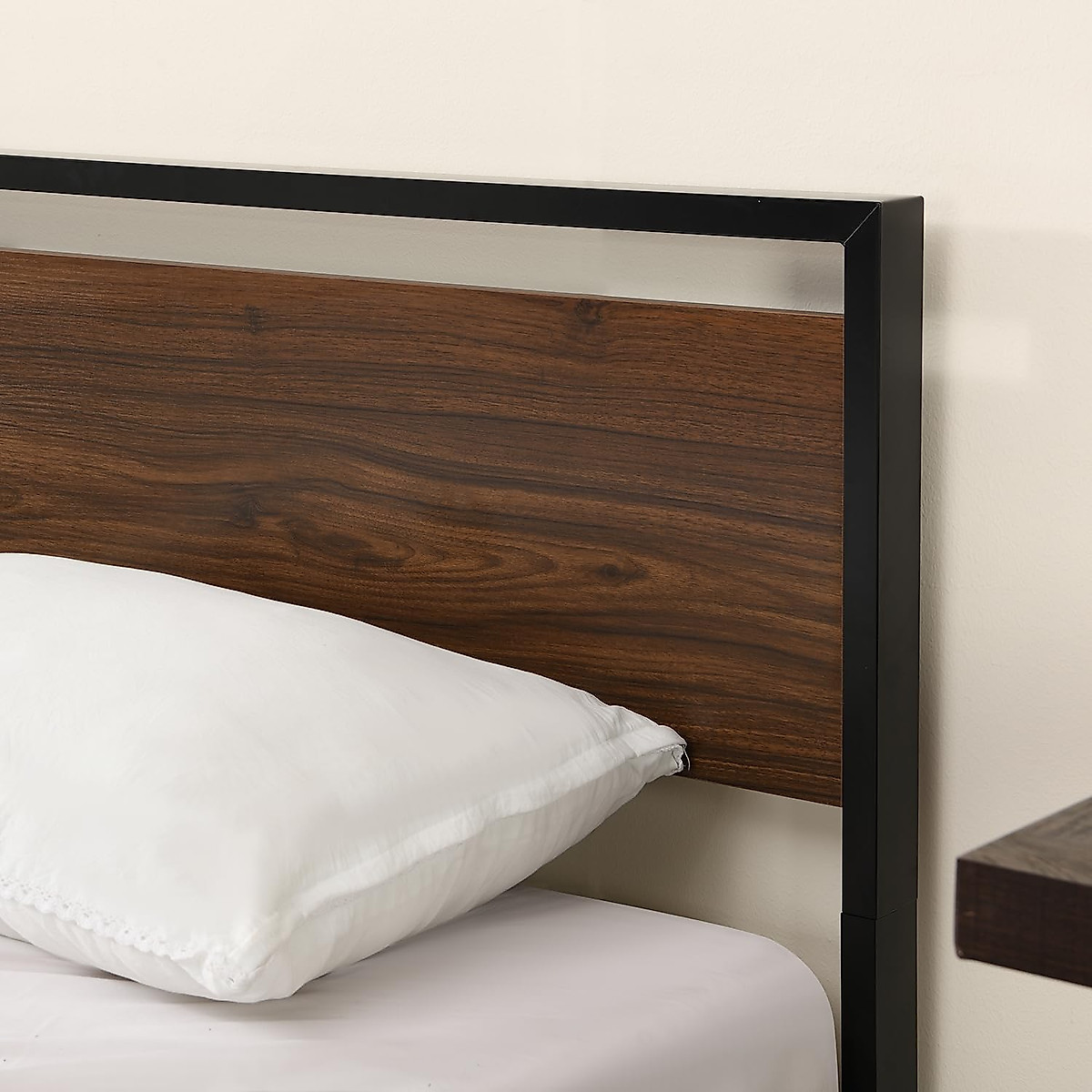 Metal Twin Size Bed Frame with Wood Headboard and Footboard, Platform Bed with Under-bed Storage Space, No Box Spring Needed, Sturdy Non-Slip Without Noise, Steel Slats, Mattress Foundation, Black