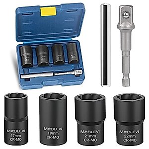 MABLEVI Bolt Nut Extractor Set with Center Punch Bar, 6PCS 1/2" Drive Impact Lug Nut Remover Socket Tool, Wheel Lock Removal Kit for Damaged, Frozen, Studs, Rusted, Rounded-Off Bolts, Nuts & Screws
