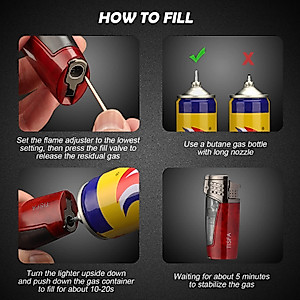 TISFA Torch Lighter Triple Jet Flame Cigar Lighter, Refillable Butane Lighter with Built in Cigar Punch and Fuel Visible Window, Adjustable Windproof Pocket Lighters for Smoking with Gift Box (Red)