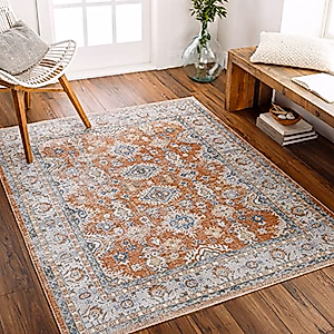 Mark&Day Washable Rugs, 8x10 Emporia Traditional Burnt Orange Area Rug, Orange Blue Beige Carpet for Living Room, Bedroom or Kitchen (7'10" x 10'2", Machine Washable)
