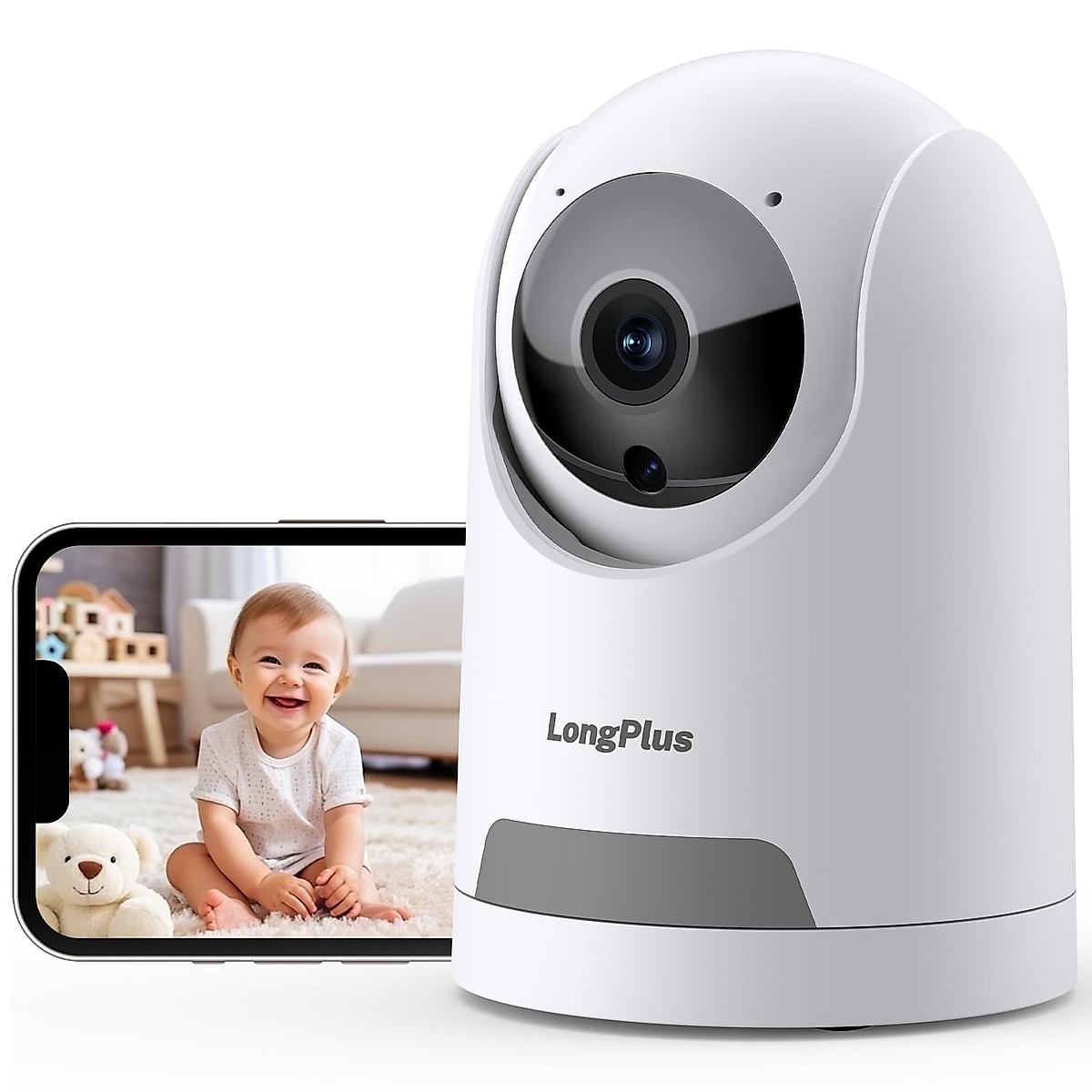 LongPlus 2K Indoor Security Camera, Pet Camera with Phone App, WiFi Cameras for Home Security Camera for Dog/Baby Monitor/Elder Pan Tilt, 2.4G, 2-Way Talk, Human Detection, Motion Tracking (White)