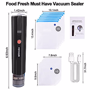 Handheld Vacuum Sealer for Food, Upgrade Rechargeable Mini Automatic Food Vacuum Sealer Machine with 12Pcs Reusable Sous Vide Bags for Fresh & Save