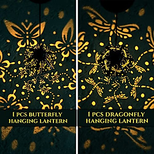 2 Pack Hanging Solar Lantern Butterfly Dragonfly Outdoor EASYBUY Birthday Women Mom Gift Garden Decor Yard Decorations Decorative Patio