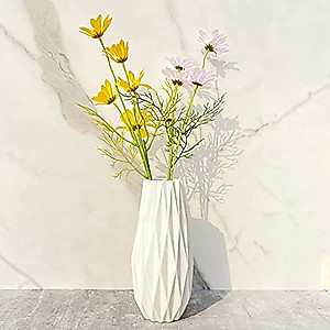 White vases for Flowers Modern Simple Ceramic Dried Flower vase Rivet Modern Angled Stoneware Home Decor Flower Vase -7.5inch, White