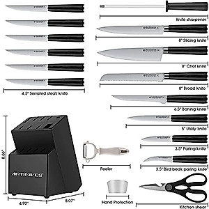 Knife Set, 18Pcs Black Knife Block Sets, German Stainless Steel Knife Sets for Kitchen with Block, Kitchen Knives for Chopping, Slicing, Dicing & Cutting