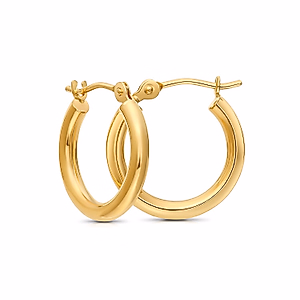 14k Yellow Gold Classic Real Gold Shiny Polished Hoop Earrings, Small Plain Round Gold Earrings Real Gold Tiny 14k Gold Extra Small Hoops 12mm (0.47 inch)