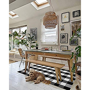 Buffalo Plaid Rug 3' x 5' Buffalo Check Rug Cotton Black and White Washable Checkered Outdoor Rug Carpet for Farmhouse Living Room/Dining Room/Bedroom