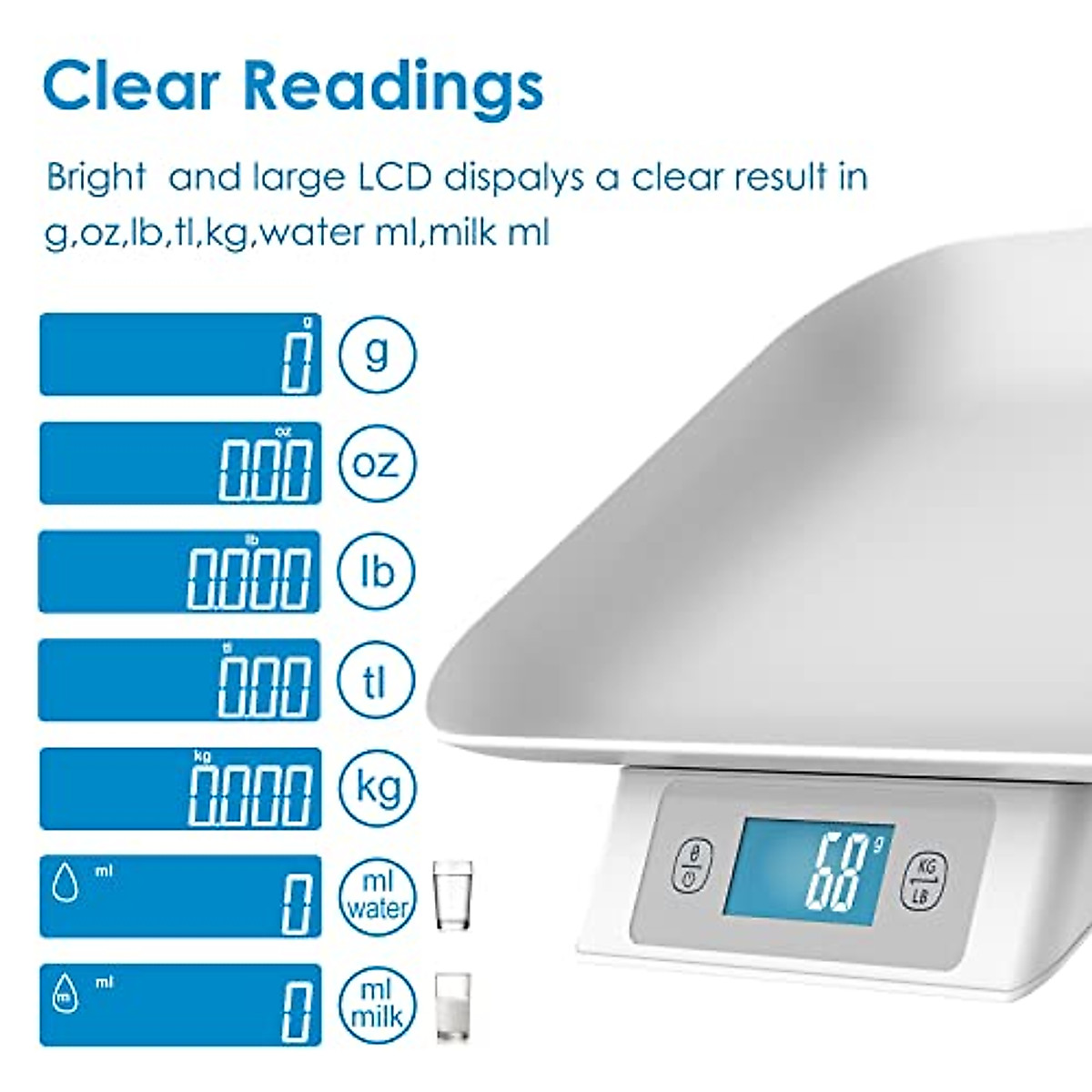 Digital Baby Scale for Pets, Accuracy 1g/0.035oz, Measuring Range 0.1oz-33lbs,Unit g/kg/lb/oz/tl/ml, Suitable for Kitten Puppy Rabbit Tortoise Snake Etc