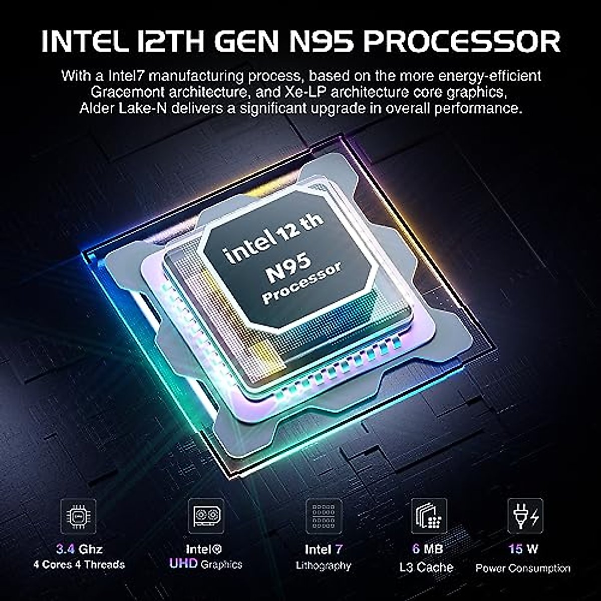 Mini PC RGB AK1 Plus, Intel N95(up to 3.4GHz) 12th Gen Processor Mini Desktop Computer, 16GB RAM 512GB SSD, Dual 4K HDMI, Windows 11 Small PC, 2.4/5G WiFi, Bluetooth, Business/Office/HTPC