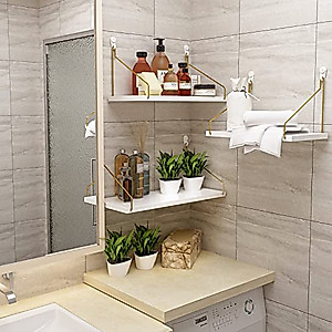 aopow White Floating Shelves for Wall - Set of 3 Hanging Wood Shelf & Wall Mounted Long Wide Deep Rustic Wooden Shelves with Gold Metal Brackets Modern for Bedroom Bathroom Living Room