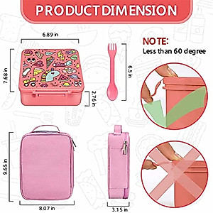 MAISON HUIS Bento Lunch Box for Kids With 8oz Soup Thermos, Leakproof Lunch Compartment Containers with 4 Compartment Bento Box, Thermos Food Jar and Lunch Bag, BPA Free,Travel, School(Vogue Patches)