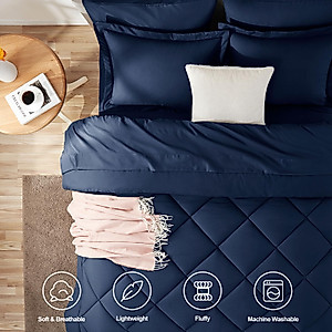 CozyLux Queen Comforter Set Navy Blue - Bed in a Bag Queen Size 7 Pieces, Luxury Soft Bed Set for All Seasons, Bedding Set with Down Alternative Comforter, Sheets, Pillowcases & Shams