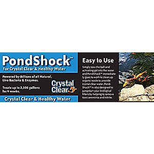 CrystalClear PondShock Ball, Natural Enzymes & Live Bacteria, Freshwater Clarifier Shock Treatment, Muck & Sludge Remover for Small Pond & Outdoor Water Garden Ponds, Koi Fish & Aquatic Plants Safe