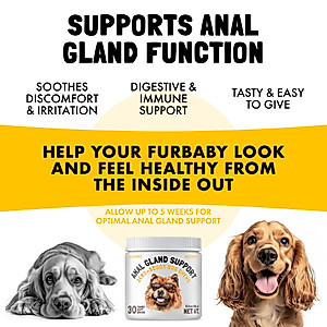 Anal Gland Relief Chews for Dogs - Fiber & Digestive Support Supplement - Soft Chews for Healthy Bowel & Gland Function - Helps Reduce Scooting - Promotes Dog Health & Comfort 30 pcs