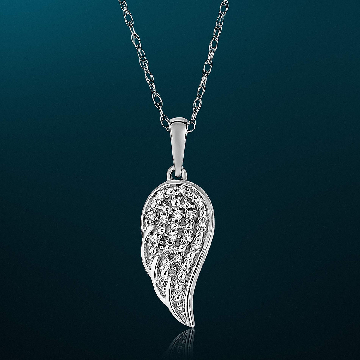 NATALIA DRAKE Guardian Angel Wings 1/10 Cttw Diamond Necklace for Women in Rhodium Plated 925 Sterling Silver