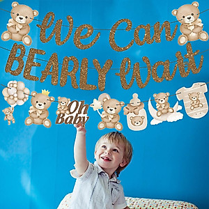 We Can Bearly Wait Baby Shower Banner 3Pcs Teddy Bear Party Banner Bear Baby Shower Decorations Gender Reveal Party Supplies Teddy Bear Theme Cutouts for Birthday