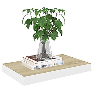 GOLINPEILO Floating Wall Shelves, Set of 2 Decor Wall Mounted Shelves, Hanging Shelf with Invisible Brackets for Bathroom/Living Room/Bedroom/Kitchen Decor, Oak and White 15.7"x9.1"x1.5" MDF