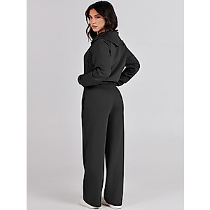 Prinbara Women 2 Piece Outfits Lounge Sets 2024 Winter Oversized Sweatshirt Wide Leg Pant Casual Matching Sweat Set Tracksuit Black Small