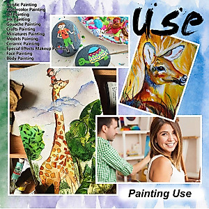 Watercolor Paint Brushes Set - 12Pcs Round Pointed Painting Brush for Acrylic, Gouache, Oil, Artist, Miniature, Model - Short Handle