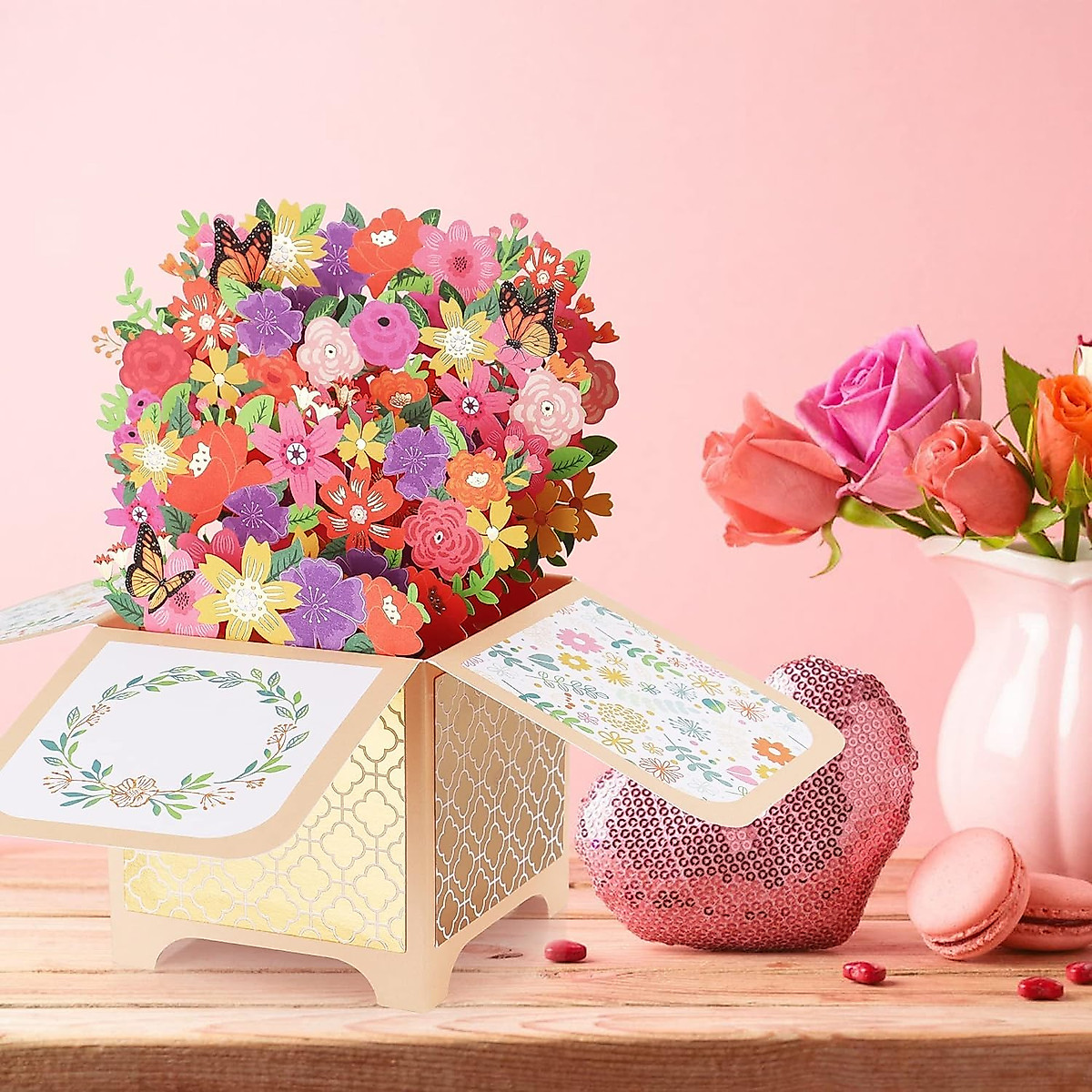 Giiffu Flower Pop Up Card, Colorful Flowers & Butterflies, Handmade 3D Greeting Cards For Her with Note Card and Envelope for All Occasion, Mothers Day, Thanksgiving, Thank You Card(7" x 6.7")