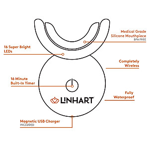 LINHART Teeth Whitening Kit with LED Light - Tooth Whitener Gel, Dental Whitening Gel Syringes with 35% Carbamide Peroxide and 16-Led Whitening Light - No Sensitivity, Whitens Teeth