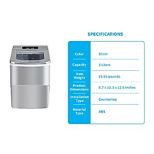 Portable Ice Maker Machine for Countertop, Ice Cube Makers, Electric Ice Maker Make 26 lbs ice in 24 hrs,Ice Cube Ready in 6-8 Mins with Ice Scoop and Basket for Home/Office/Bar (Sliver)