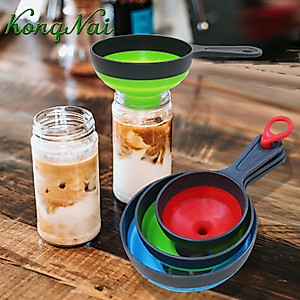 KongNai Canning Funnel for Wide and Regular Jars，Wide Mouth Funnel Sets of 3, Extra Large Funnel for Mason Jar, Food Grade Collapsible Silicone Funnel for Transfer Jam, Juice, Spices, Powder and Oil