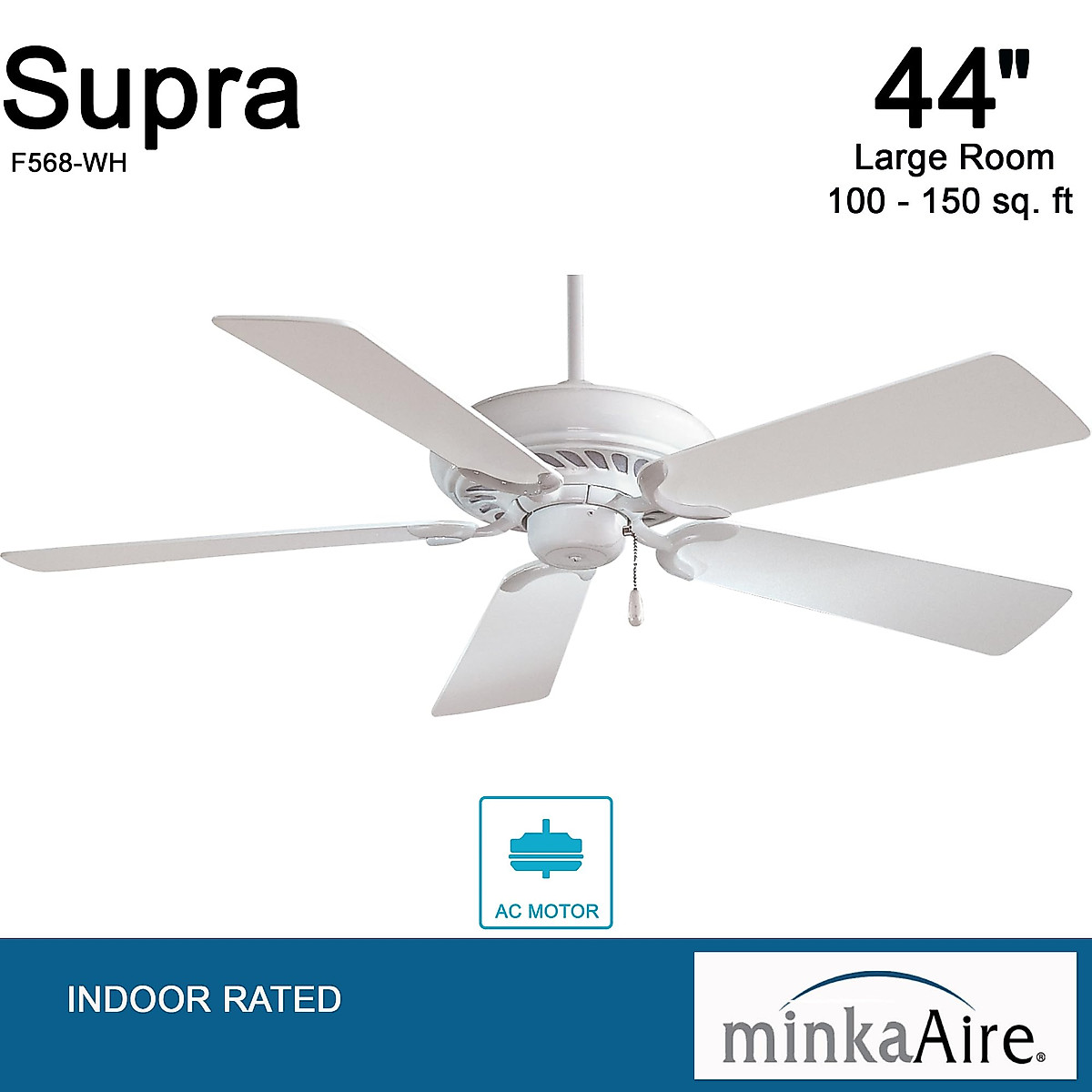 Minka-Aire F568-WH Supra 52 Inch Pull Chain Ceiling Fan in White Finish