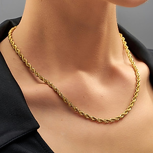 LIFETIME JEWELRY 5mm White Gold Chain for Men & Women 24k Real Gold Plated Diamond Cut Gold Rope Chain for Men & Gold Chain Necklace Women 16 to 36 Inch (22 inches, Gold)