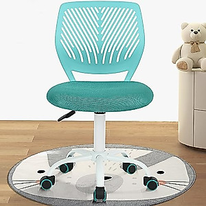 FurnitureR Desk Chair Small Study Chairs Armless for Child Kids Teens, Swivel Rolling Lightweight Task Chair with Wheels and Mesh Padded Cushion, Turquoise