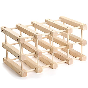 12-Bottle Stackable Wooden Wine Rack, Modular Wine Racks Storage Shelf, Small Wine Bottle Organizer for Inside Cabinet and Countertop (Assembly Needed)