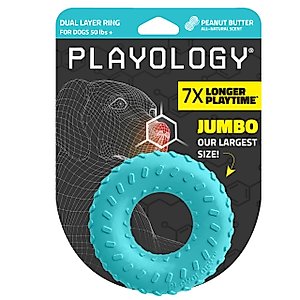 Playology Dual Layer Ring Toy for Large to X-Large Dogs 50lbs & up | Engaging All-Natural Peanut Butter Scented Durable Dog Chew Toy for Power Chewers | Easy to Clean, Interactive & Non-Toxic
