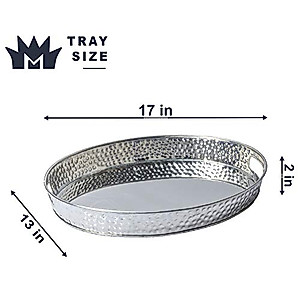 Monarch Abode Hand Hammered Oval Stainless Steel Decorative Serving Tray, Nickel