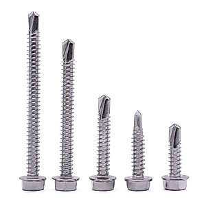#14 x 3/4" (50 pcs) Hex Washer Head Self Drilling Screws, 410 Stainless Steel Metal Sheet Tek Screws, Self Tapping Point, No Pre-drilled Hole Needs