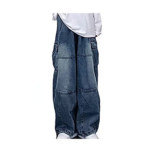 Grunge Baggy Jeans Y2K Emo Alt Cargo Pant Fairycore Demin Cloting Aesthetic Jogger Sweatpants Hiphop Tripp Streetwear (Blue,M)
