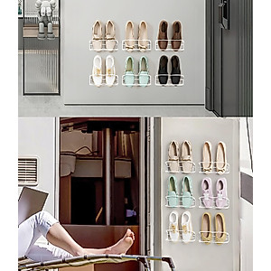 PrimZooty Wall Mounted Shoe Rack 6 Pack, with Sticky Hanging Strips, Metal Wall Shoe Storage, Hanging Shoe Organizer for Wall/RV/Door