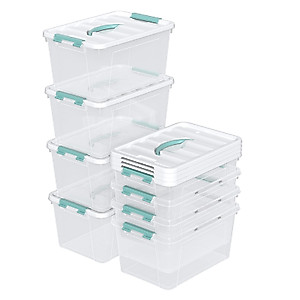 Parlynies 14 Qt Stackable Plastic Storage Bins with White Lids, Clear Latching Storage Organizer Box, 8 Packs