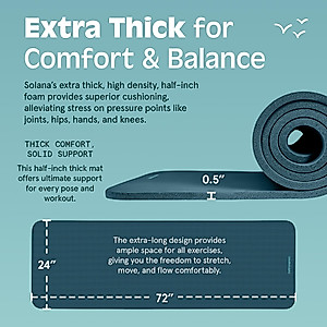 Retrospec Retrospec Solana Yoga Mat 1/2" Thick w/Nylon Strap for Men & Women - Non Slip Excercise Mat for Yoga, Pilates, Stretching, Floor & Fitness Workouts ,Ocean Blue