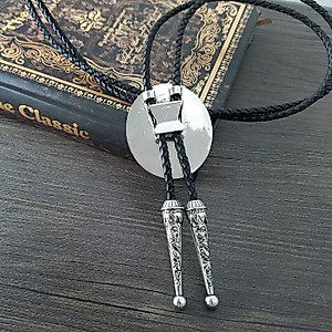 QUKE Native American Indian Ivory Shape Turquoise Stone Bolo Tie Vintage Necktie