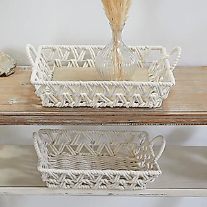 The Novogratz Cotton Handmade Woven Storage Basket with Handles, Set of 2 19", 18"W, White