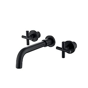 SITGES Matte Black Bathroom Faucet, Double Handle Wall Mount Bathroom Sink Faucet and Rough in Valve Included (Matte Black)