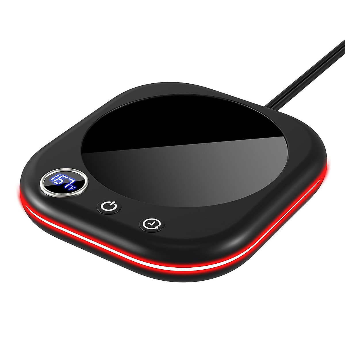 MQUPIN Coffee Warmer, Coffee Cup Warmer for Desk Auto Shut Off, Smart Candle Warmer with Temp Display & 1-12 Hours Timer- 1 Gold Coffee Spoon & 1 Black Insulating Mat Included (Black)